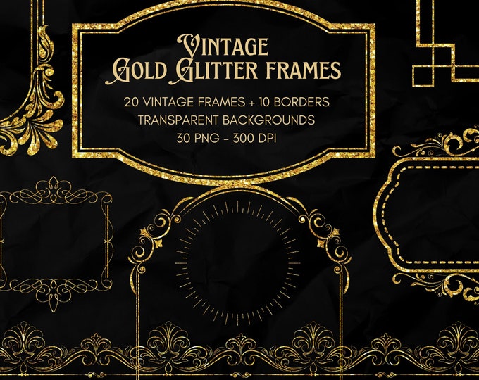 Gold Glitter Borders Clipart, Instant Download, Gold Glitter PNG ...