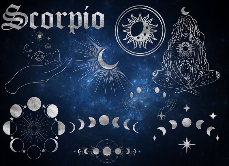 Zodiac Magic-scorpio Clip Art Set 42 PNG Images, Astrology Clipart,star ...