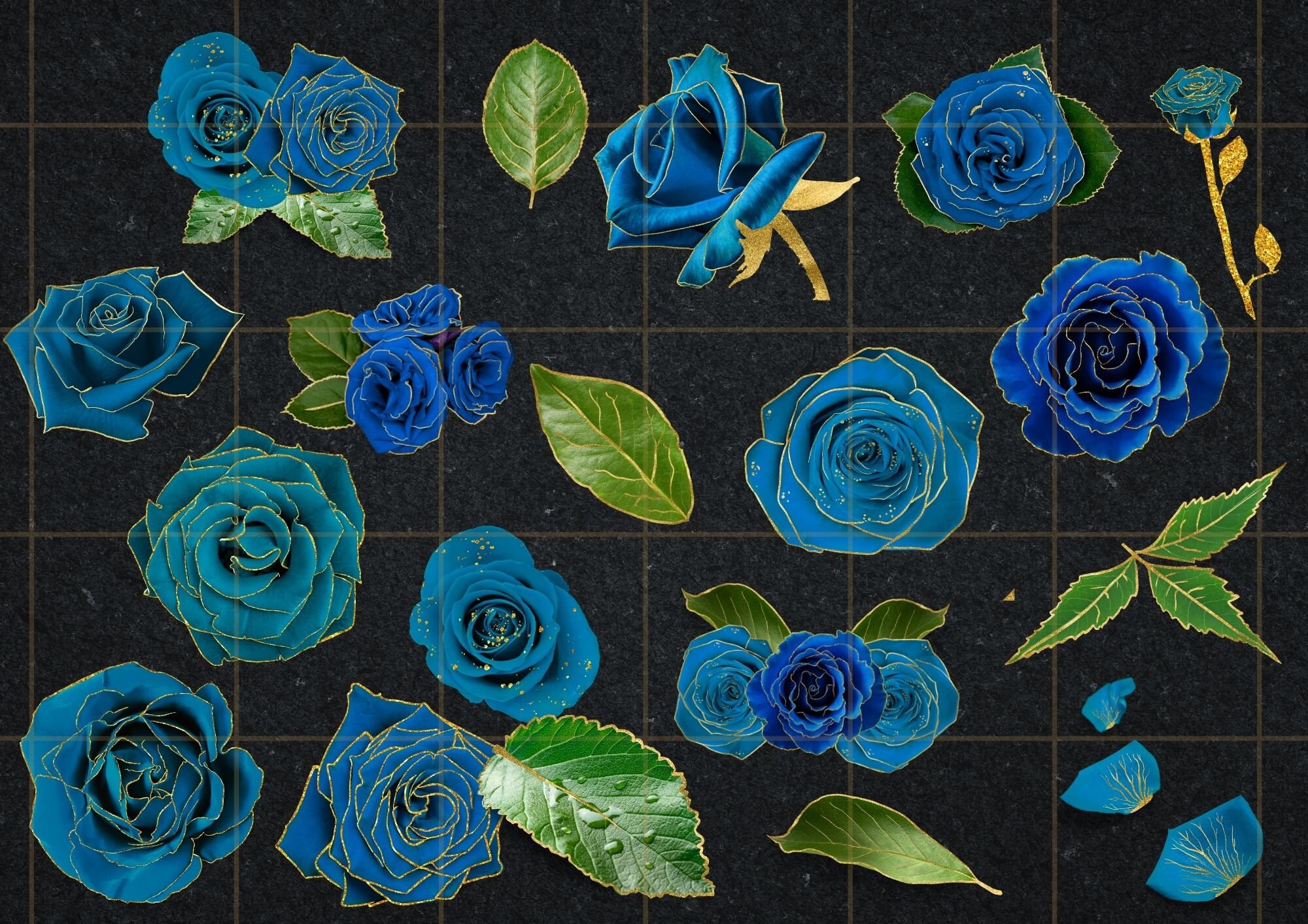 Blue and Gold Floral Clip Art Clipart ,instant Download, 22 Transparent ...