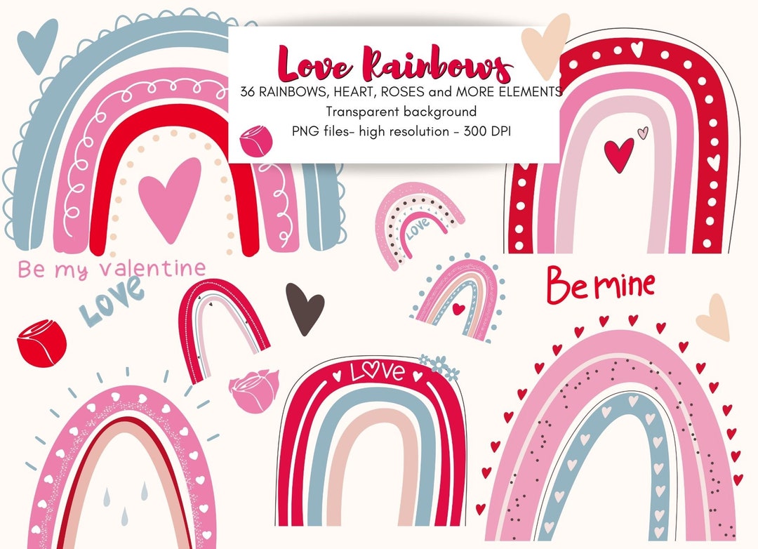 Valentine Rainbows Instant Download Digital Clip Art Set 36 - Etsy