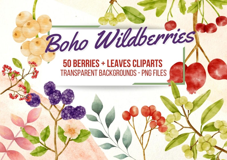 50 BOHO BERRIES Clipart Instant Download Wildberries - Etsy