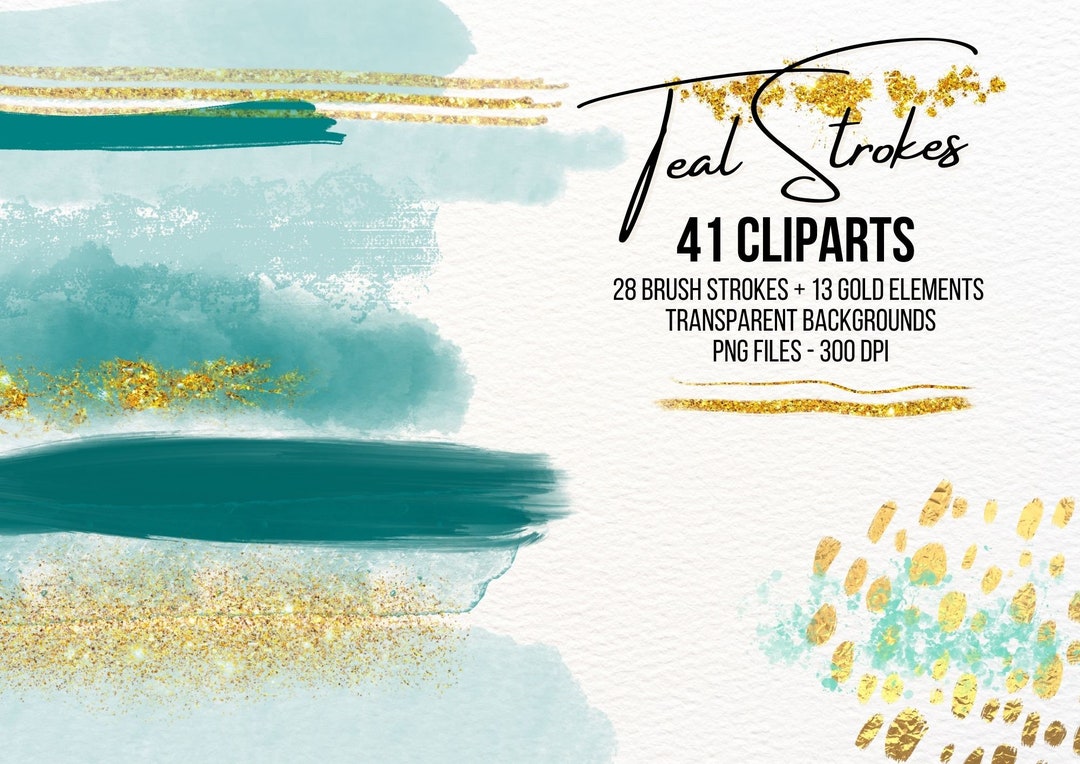 TEAL Watercolor Brush Strokes, Instant Download, Watercolor Clipart, 41 ...