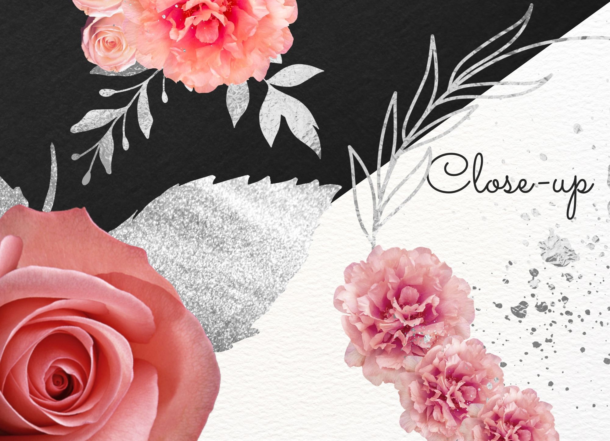 Pink and Silver Floral Clip Art Clipart ,instant Download, 22 ...