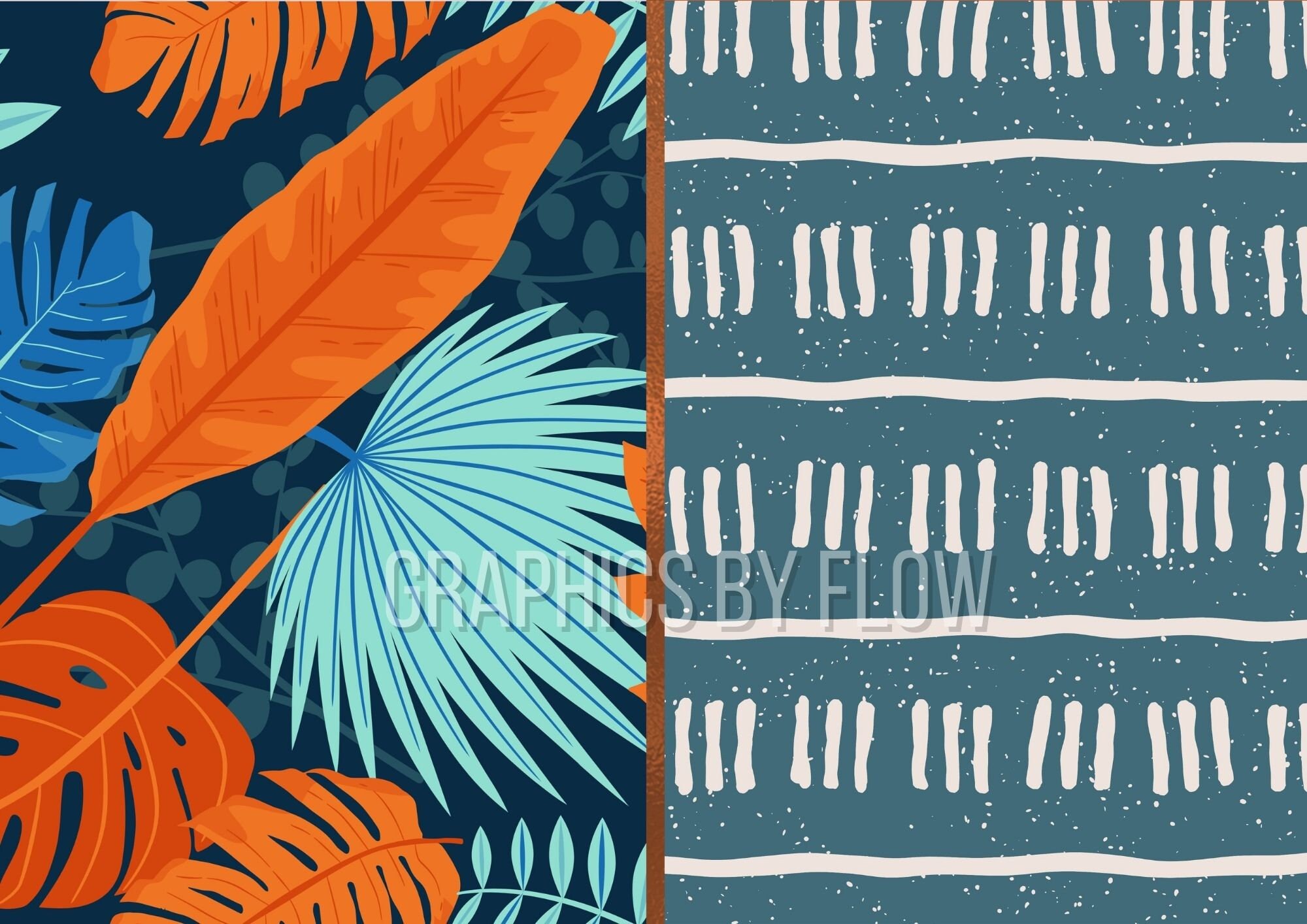 Blue Orange Digital Paper Set, High Res, 300 DPI, Abstract Patterns ...