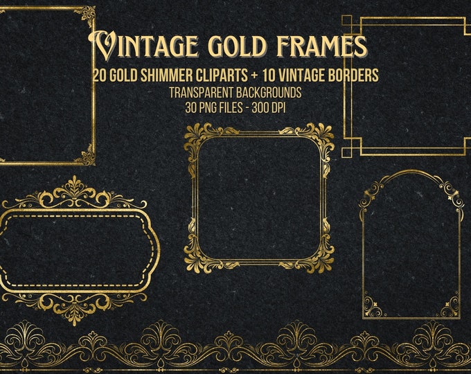 Gold Glitter Borders Clipart, Instant Download, Gold Glitter PNG ...