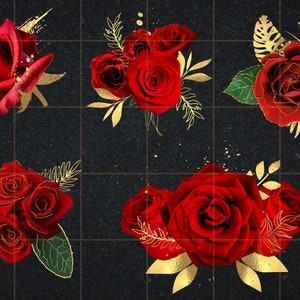 Red and Gold Floral Clip Art Clipart ,instant Download, 22 Transparent ...