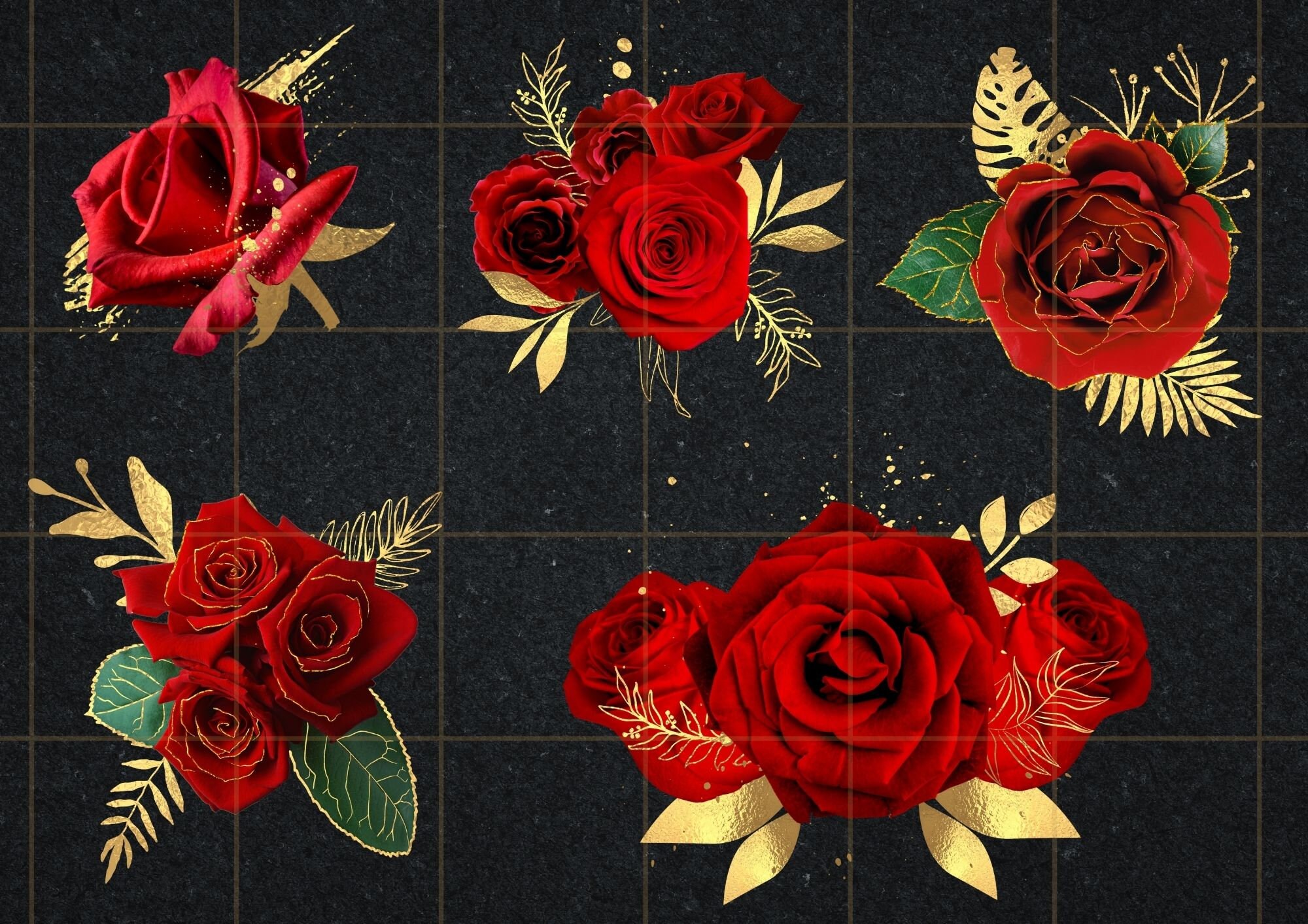 Red and Gold Floral Clip Art Clipart instant Download 22 - Etsy