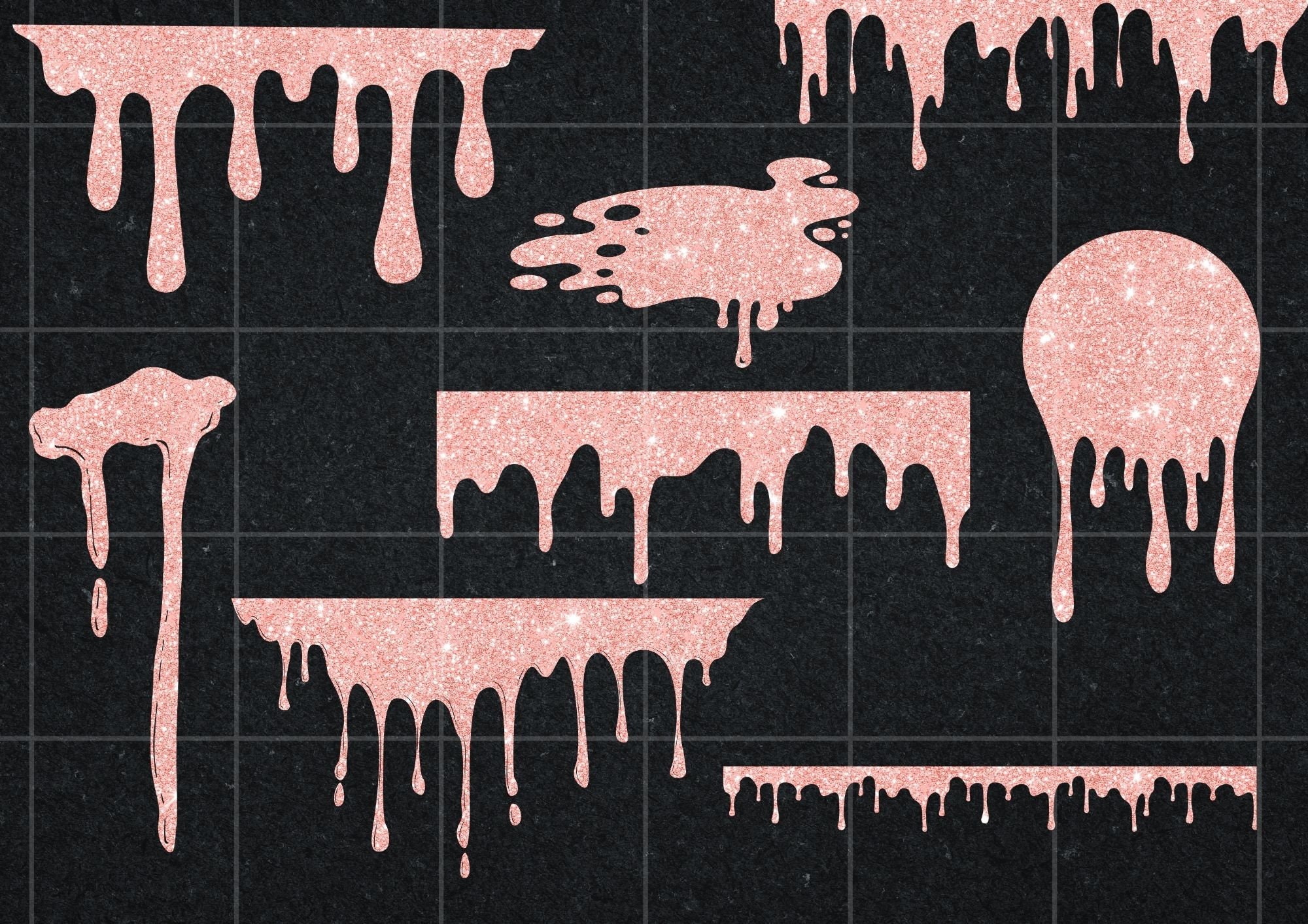 24 Dripping Rose Gold Clipart, Instant Download, Sparkling Glitter PNG ...