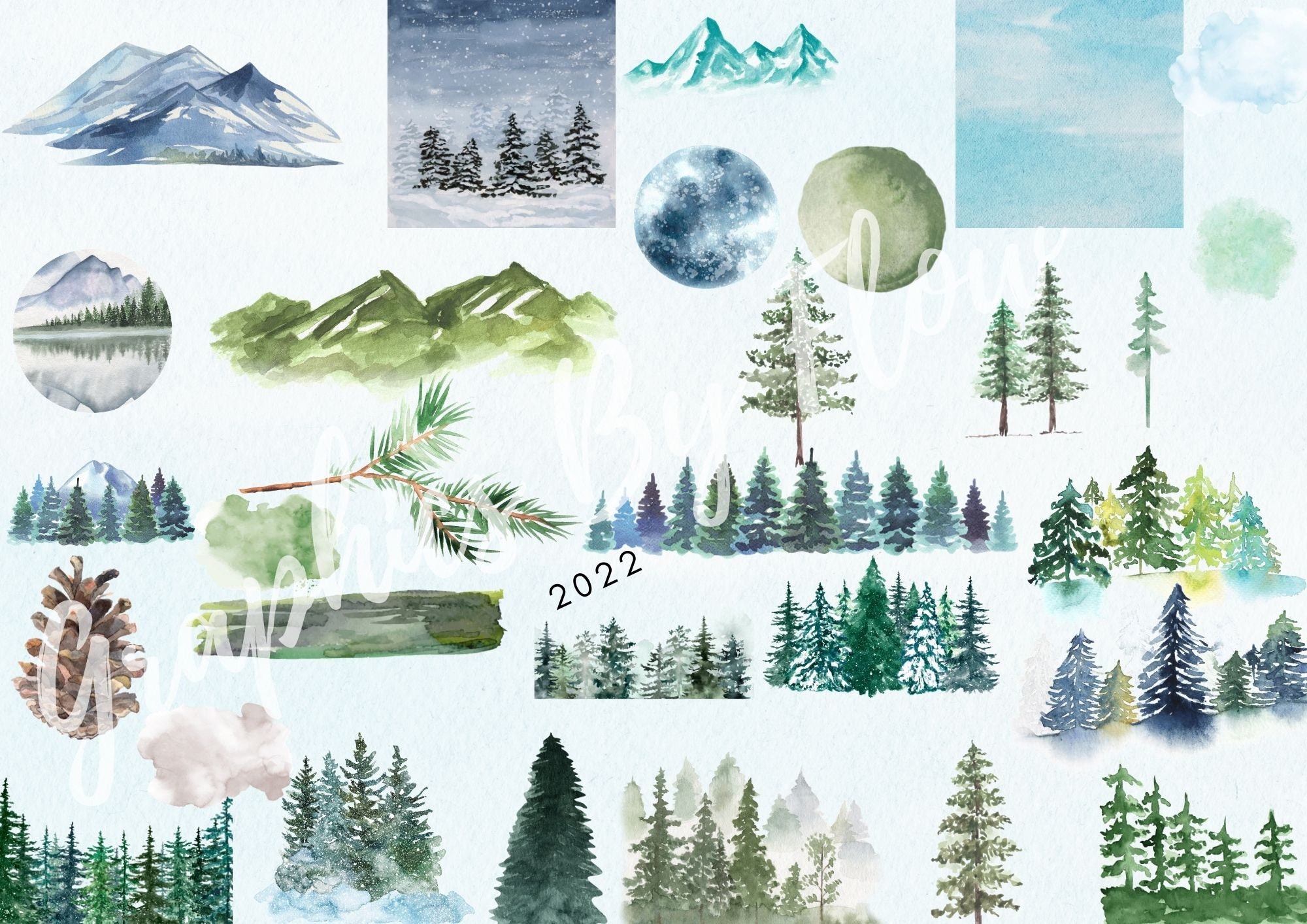 30 WATERCOLOR PINE TREES instant Download 30 Cliparts - Etsy