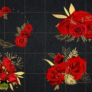 Red and Gold Floral Clip Art Clipart ,instant Download, 22 Transparent ...