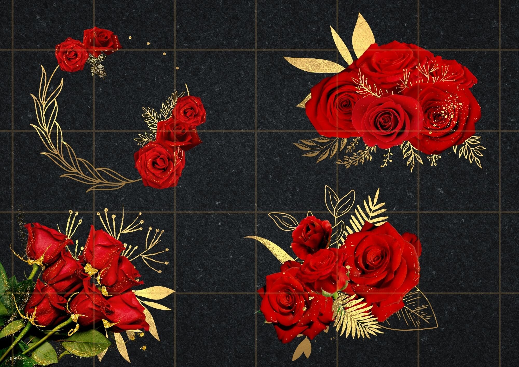 Red and Gold Floral Clip Art Clipart instant Download 22 - Etsy