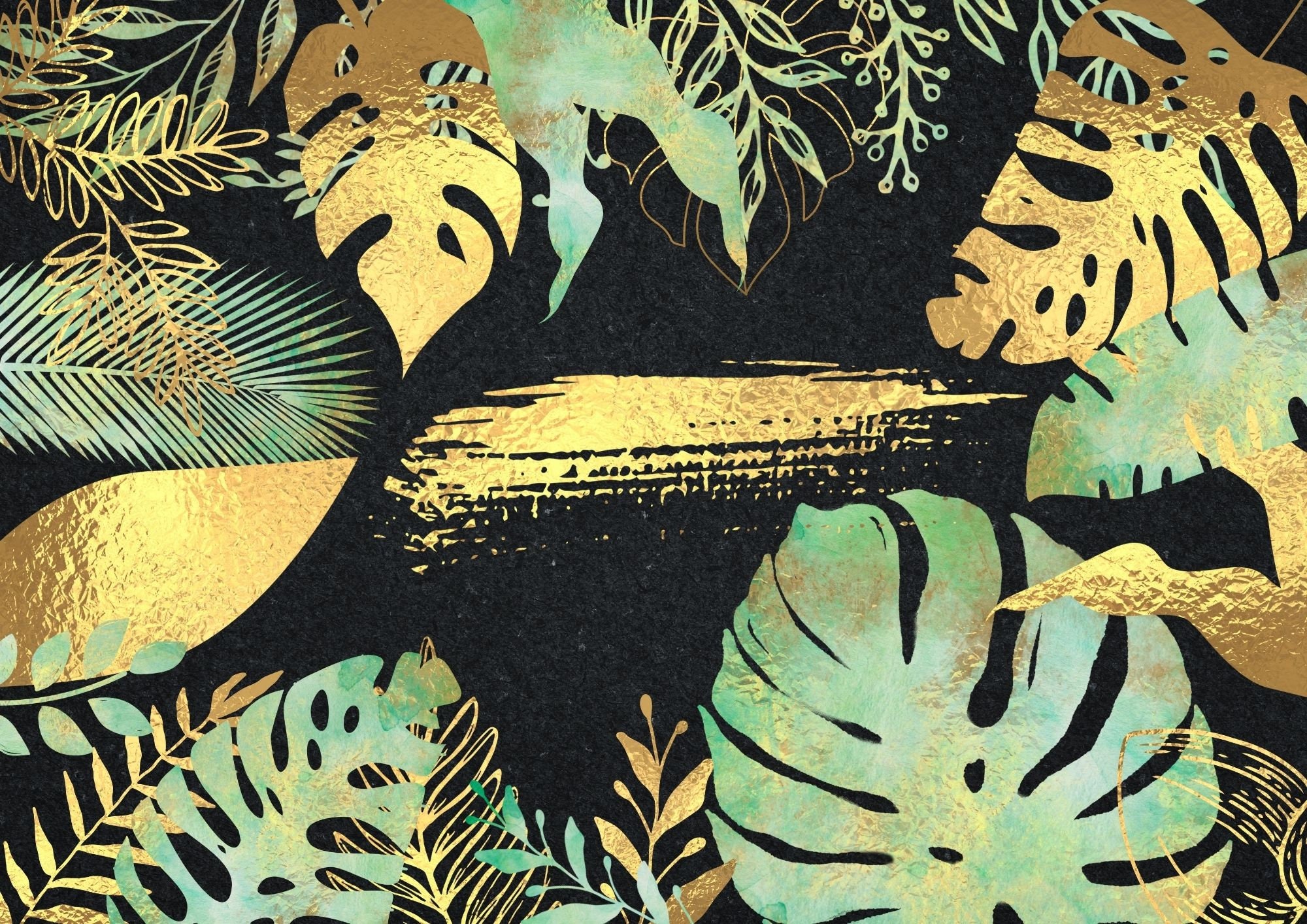 Green and Gold Tropical Leaves Clipart ,instant Download, 54 PNG ...