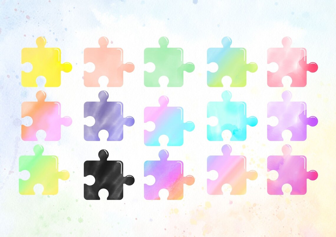 23 WATERCOLOR PUZZLE Pieces Clipart Instant Download Puzzle | Etsy