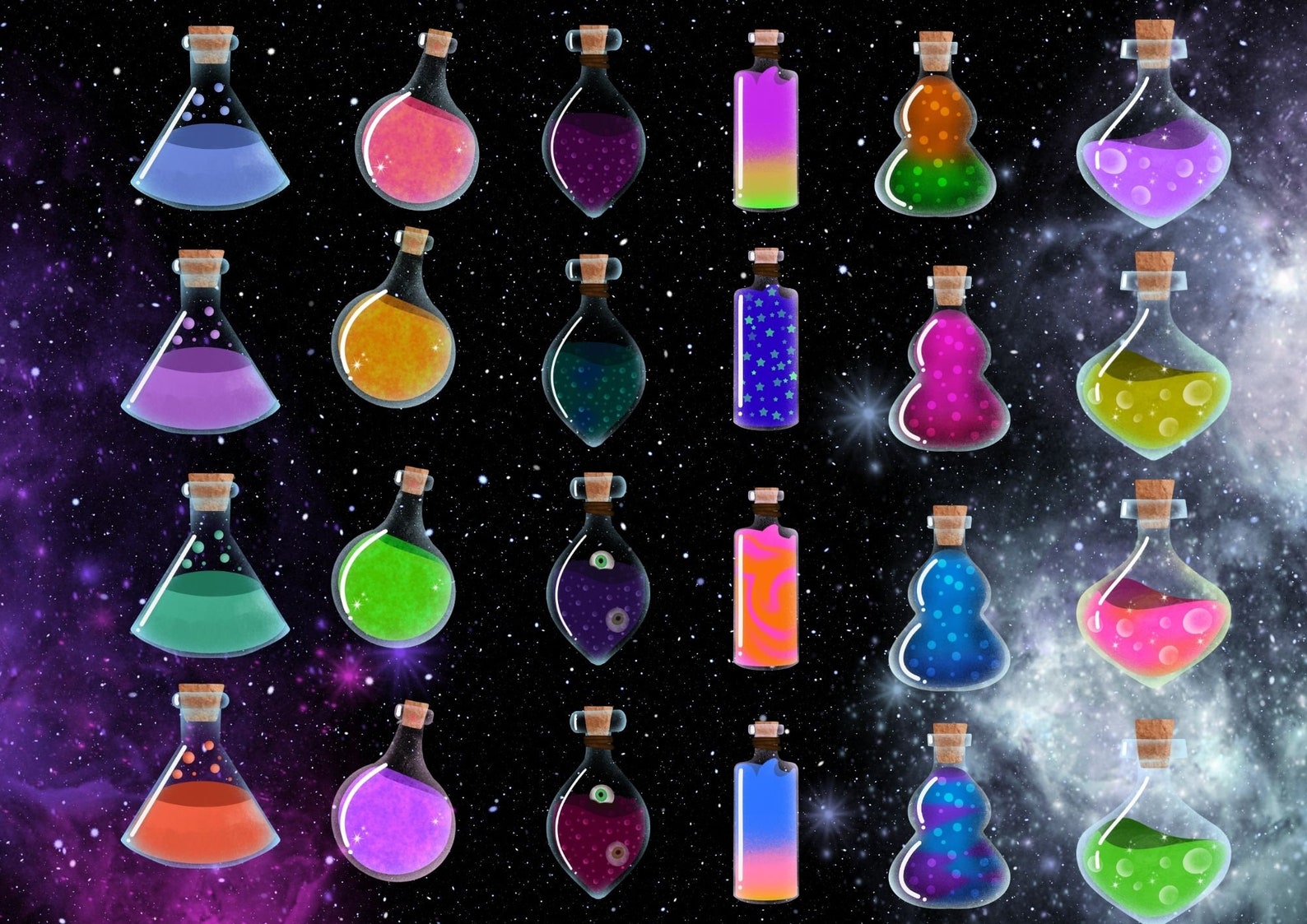 Magical Potions Clipart, Instant Download, Glitter Potion, Eyeball ...