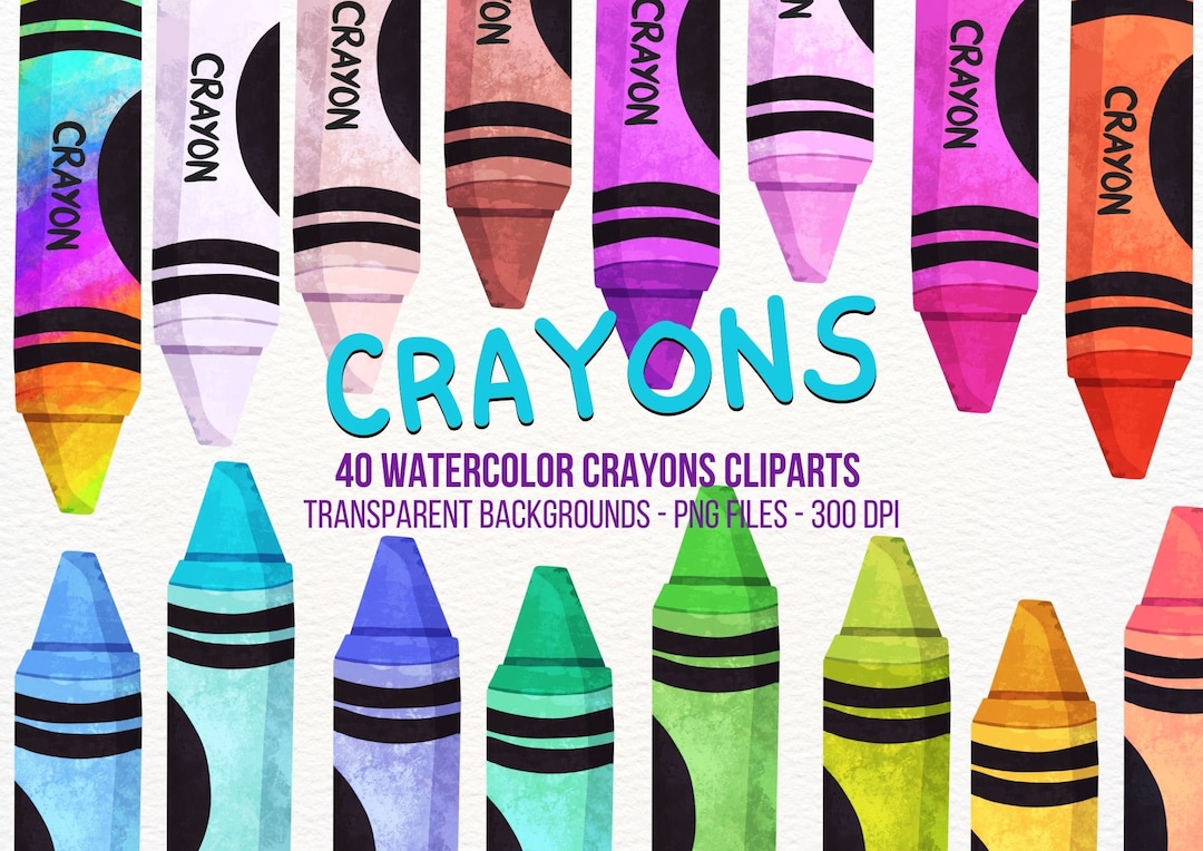 Watercolor Crayons Clipart, Instant Download, Art Supplies PNG, 40 ...