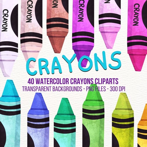 Watercolor Crayons Clipart Instant Download Art Supplies - Etsy