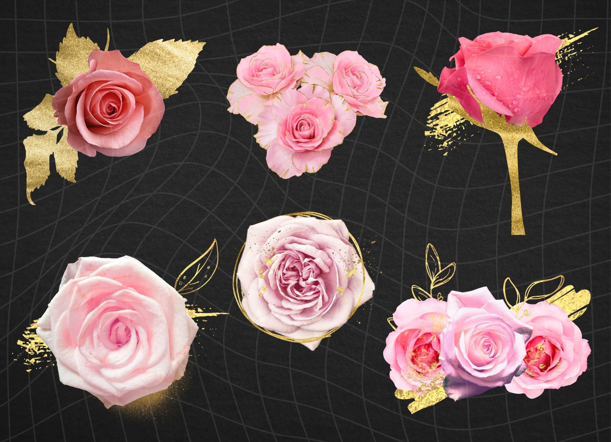 Pink and Gold Floral Clip Art Clipart ,instant Download, 22 Transparent ...