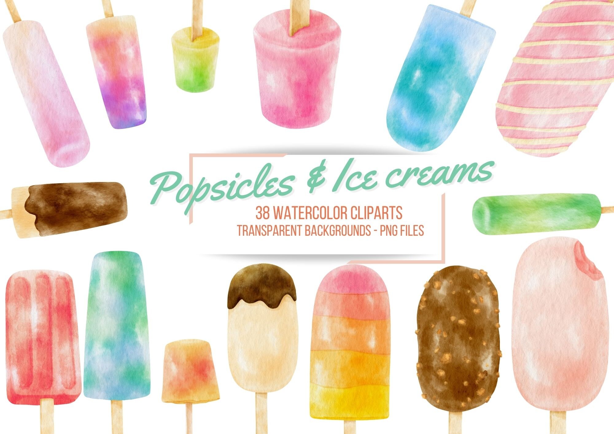 38 WATERCOLOR POPSICLES Clipart Instant Download - Etsy