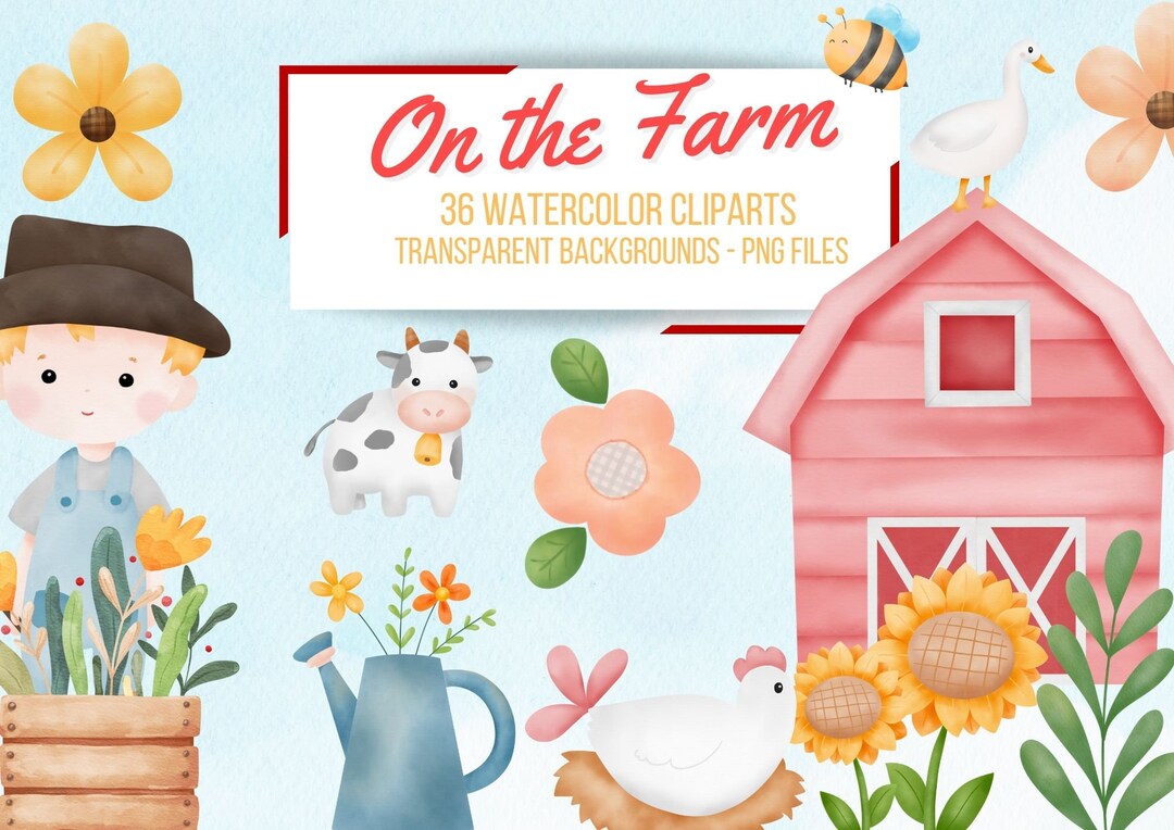 36 WATERCOLOR FARM Animals,instant Download, Transparent, Farm Clipart ...