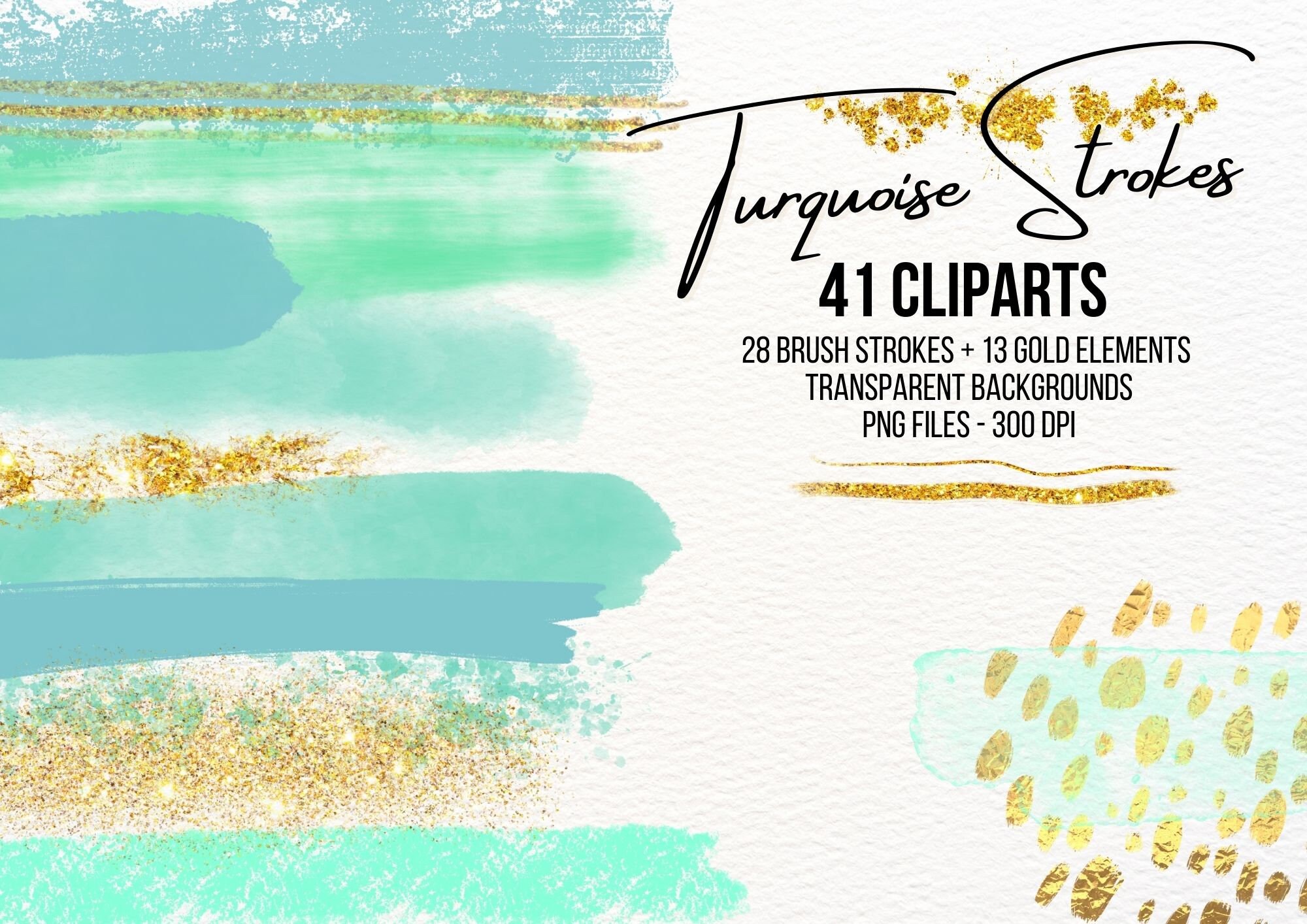 Turquoise Watercolor Brush Strokes, Instant Download, Watercolor ...