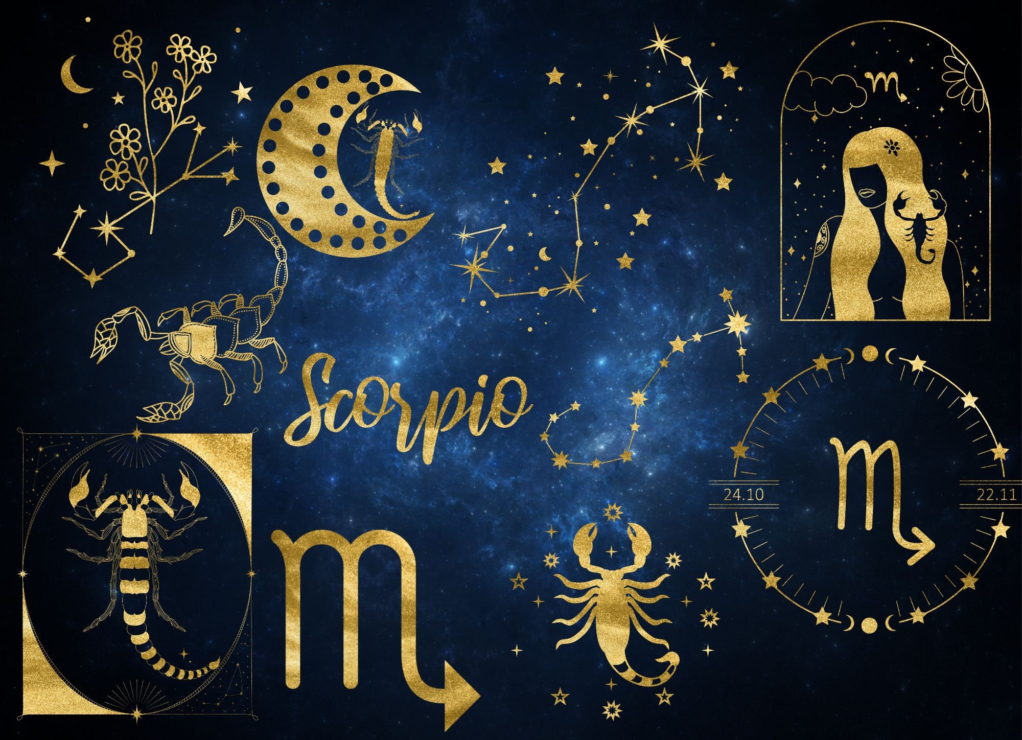 ZODIAC Clip Art, SCORPIO, 42 PNG, Astrology Clip Art, Scorpio ...