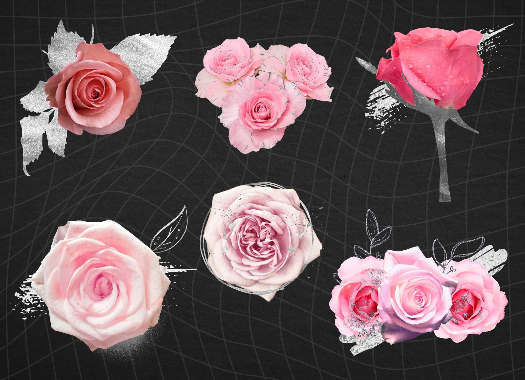 Pink and Silver Floral Clip Art Clipart ,instant Download, 22 ...