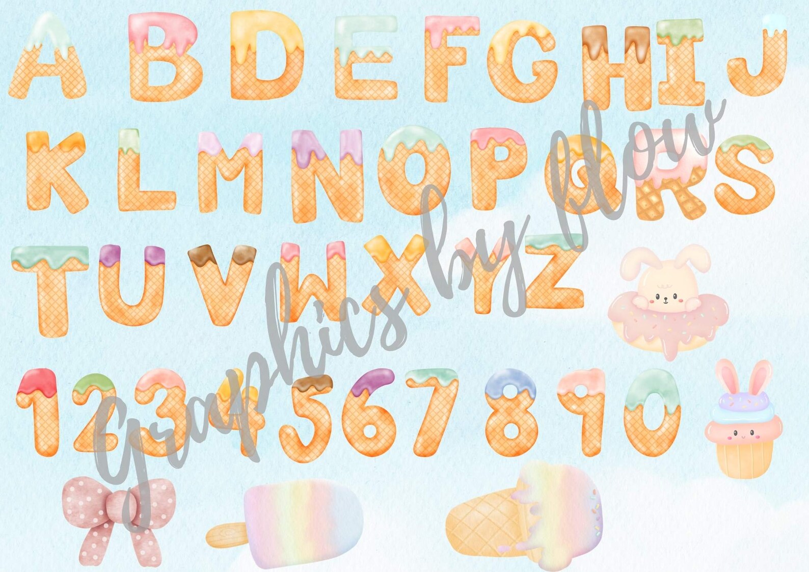 ICE CREAM Alphabet Clip Art, Handrawn, Instant Download, 42 Cliparts ...