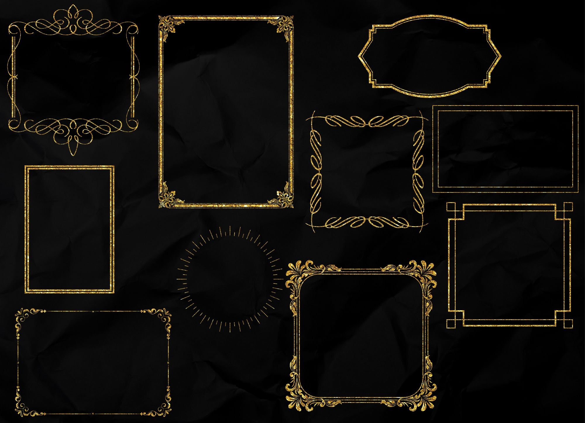 GOLD Glitter VINTAGE FRAMES, Descarga instantánea, 30 png, Frame ...