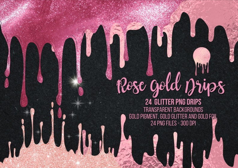 24 Dripping Rose Gold Clipart Instant Download Sparkling - Etsy