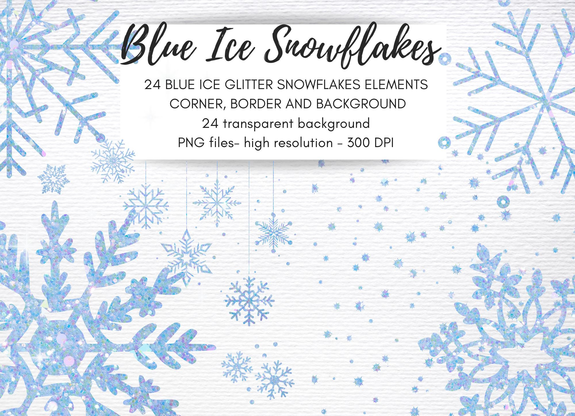 Blue GLITTER SNOWFLAKES PNG, Instant Download, 24 Transparent Png,snow ...
