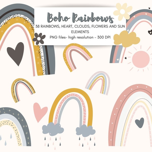 Boho Rainbow Flower Clipart - Etsy