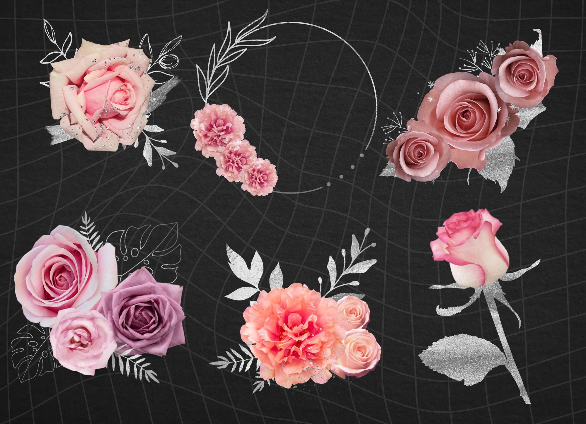 Pink and Silver Floral Clip Art Clipart ,instant Download, 22 ...