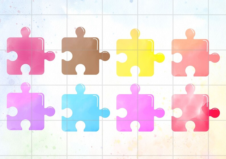 23 WATERCOLOR PUZZLE Pieces Clipart, Instant Download, Puzzle Download ...