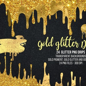 24 Dripping Gold Clipart, Instant Download, Sparkling Glitter PNG ...