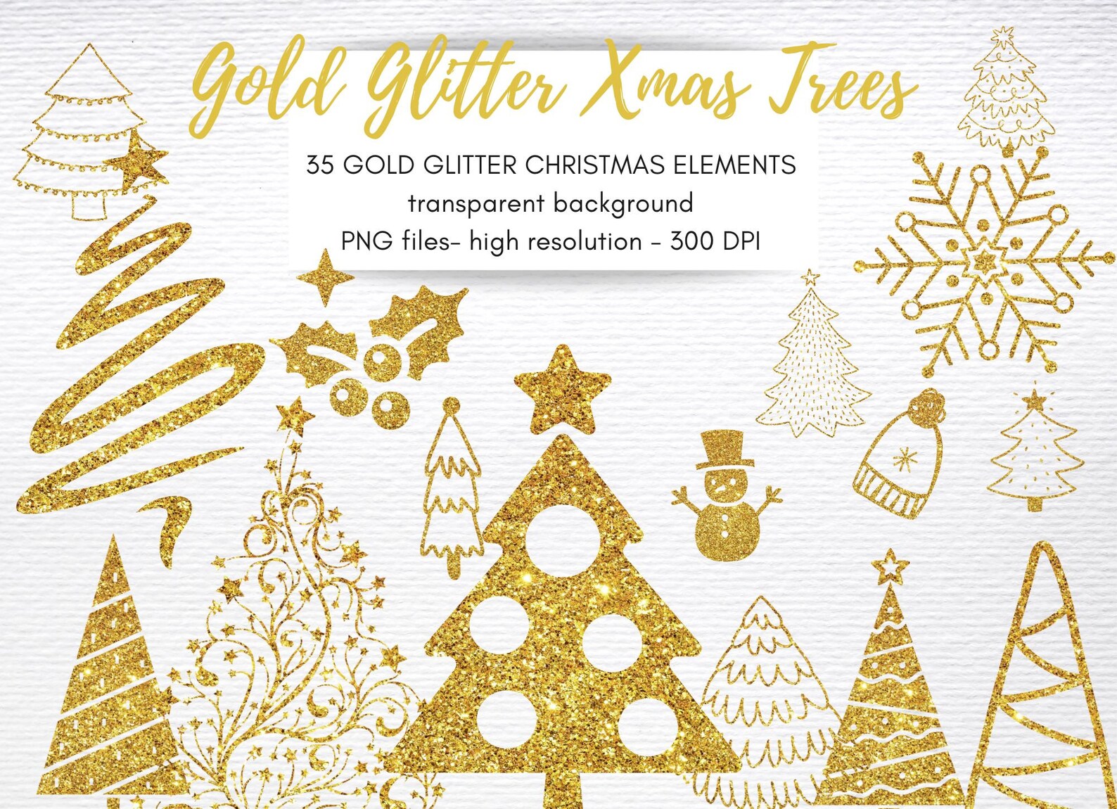 GOLD Glitter CHRISTMAS TREE, Instant Download, 35 Transparent Png ...