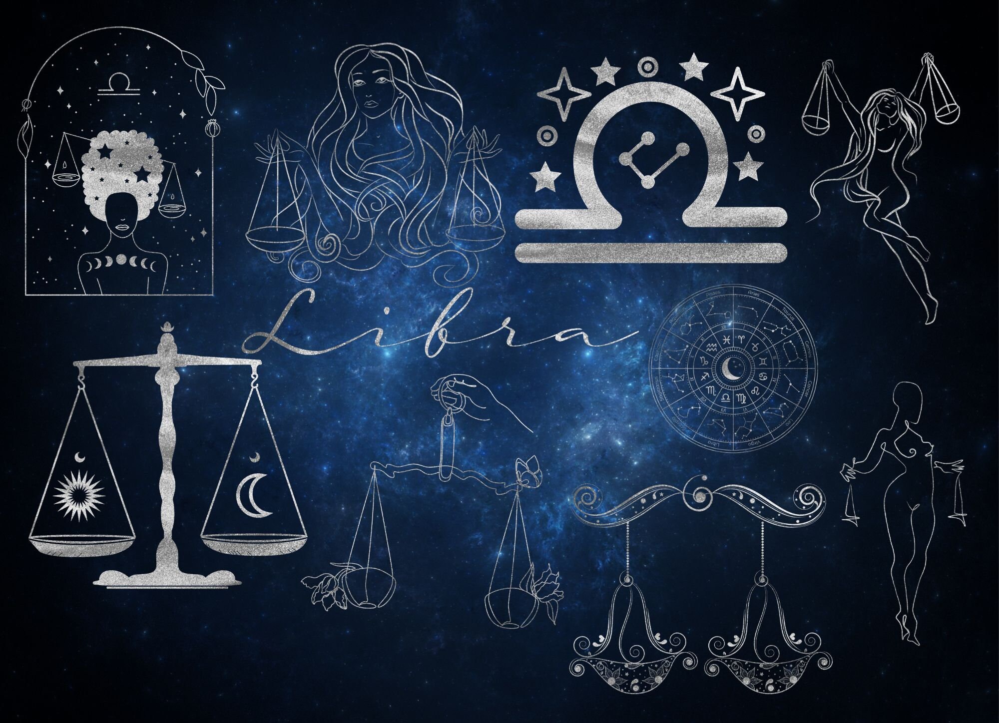 ZODIAC Clip Art, LIBRA, 42 PNG, Astrology Clip Art, Libra Illustration ...
