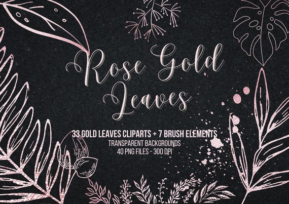 ROSE GOLD Leaves PNG Rose Gold Leaf Clipart Instant - Etsy
