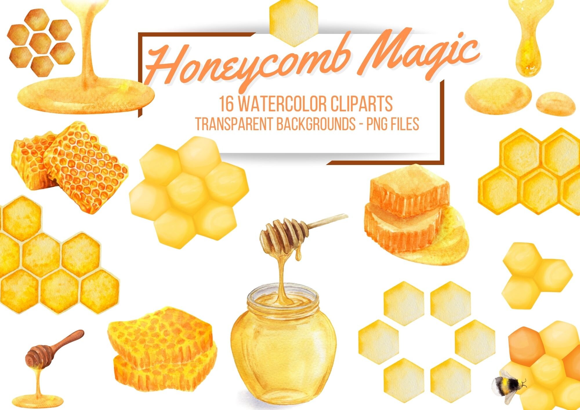 16 HONEY COMB Watercolor Cliparts,instant Download, 16 Cliparts ...