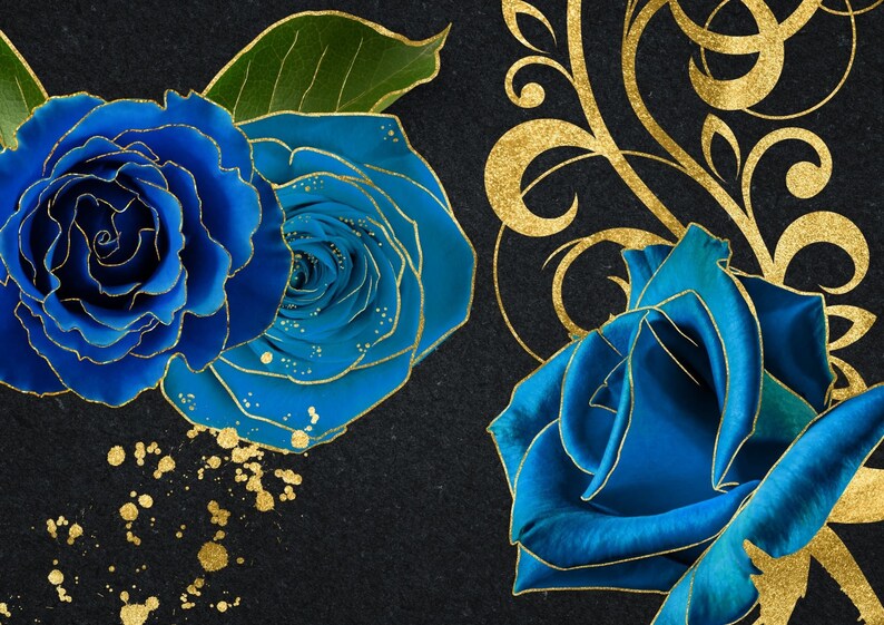 Blue and Gold Floral Clip Art Clipart ,instant Download, 22 Transparent ...