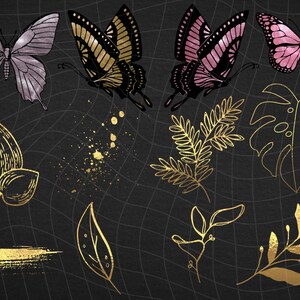 Pink and Gold Floral Clip Art Clipart instant Download 22 - Etsy