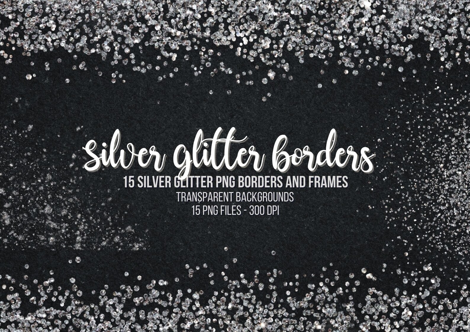 Silver Glitter Borders Clipart and Frames, Instant Download, Silver ...