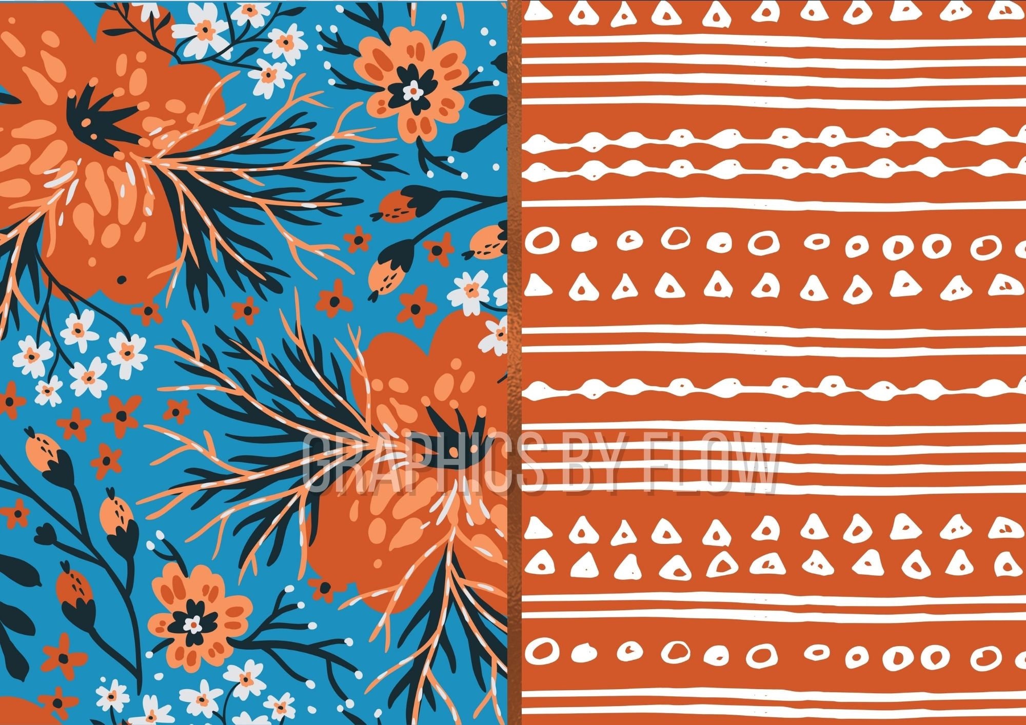 Blue Orange Digital Paper Set, High Res, 300 DPI, Abstract Patterns ...