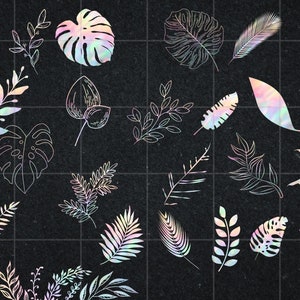 Iridescent Tropical Leaves Clipart,instant Download, Rainbow Foil ...