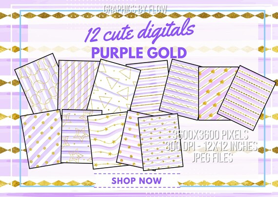 Purple and Gold Digital Sheets Digital Papers Printable | Etsy