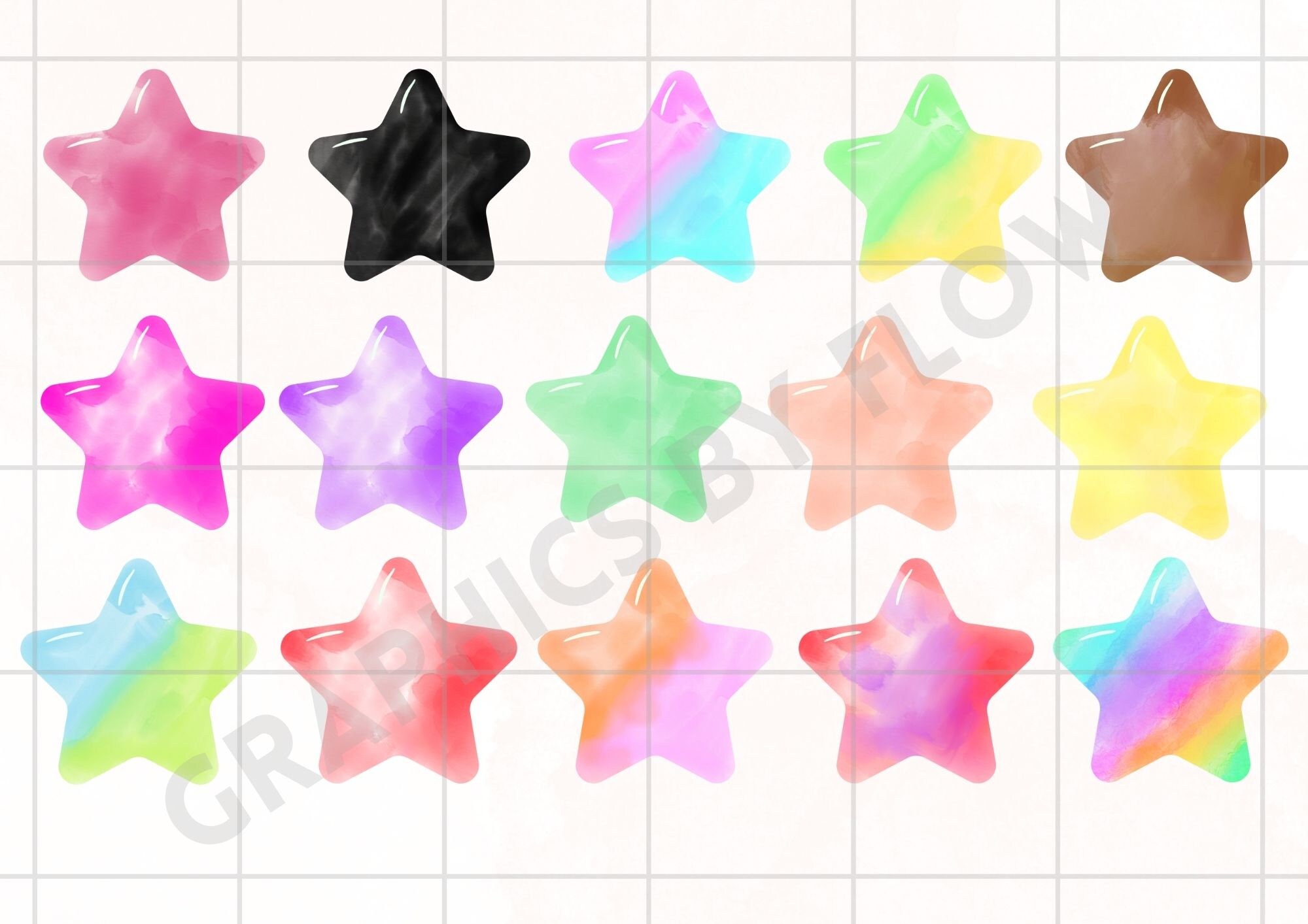 WATERCOLOR STARS Clipart, Instant Download, 23 Transparent Clipart ...