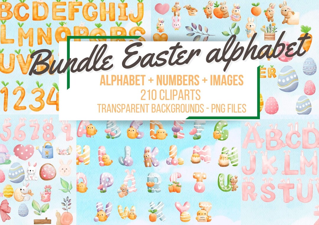 210 Clipart BUNDLE EASTER Letters Numbers Images Instant - Etsy