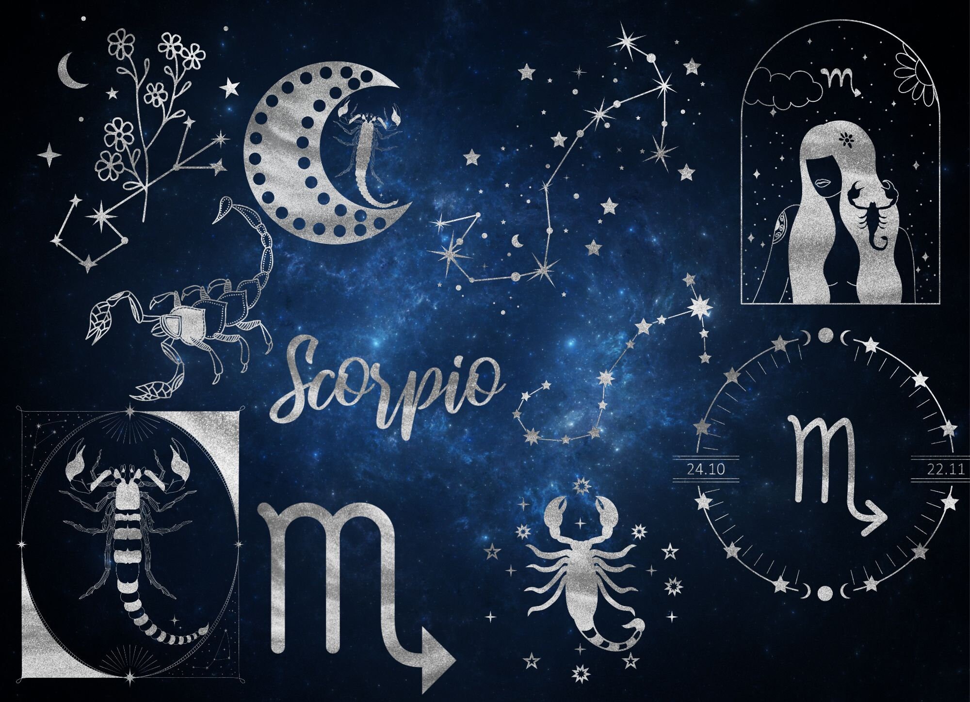 Zodiac Magic-scorpio Clip Art Set 42 PNG Images, Astrology Clipart,star ...