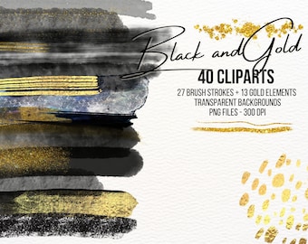 Black and Gold Paint Strokes, Brush Stroke Clipart, Paint Stroke ...