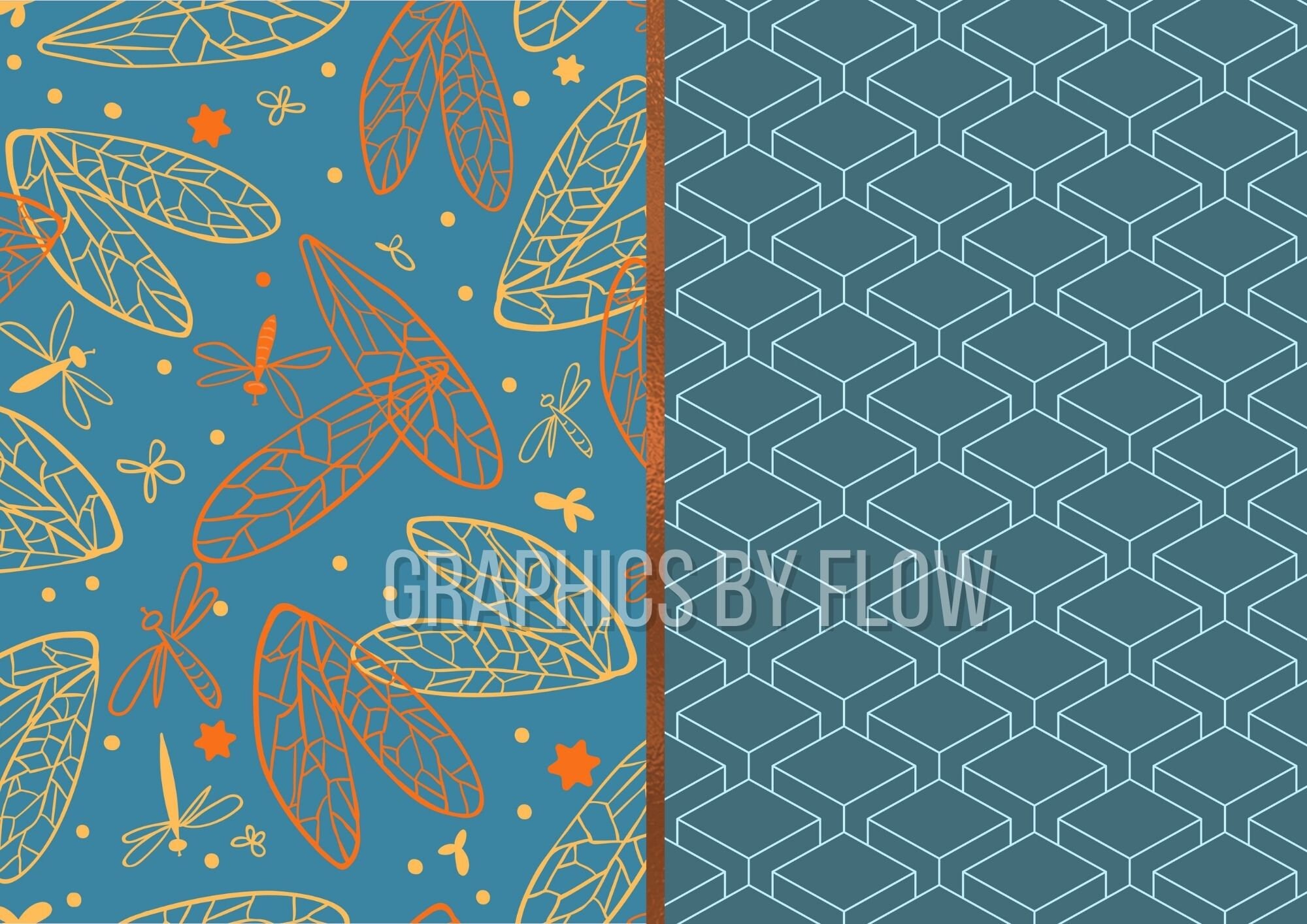 Blue Orange Digital Paper Set, High Res, 300 DPI, Abstract Patterns ...