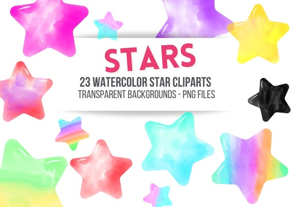 WATERCOLOR STARS Clipart Instant Download 23 Transparent | Etsy